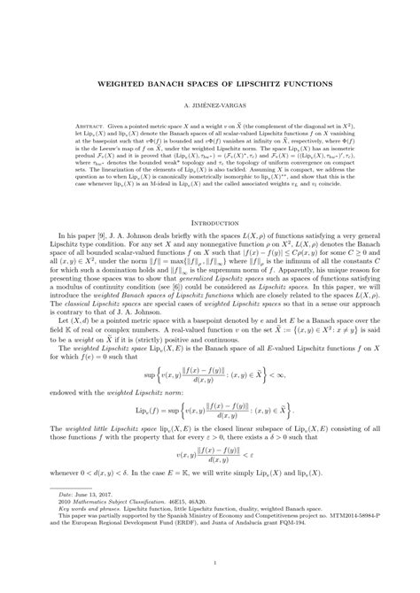 Pdf Weighted Banach Spaces Of Lipschitz Functions
