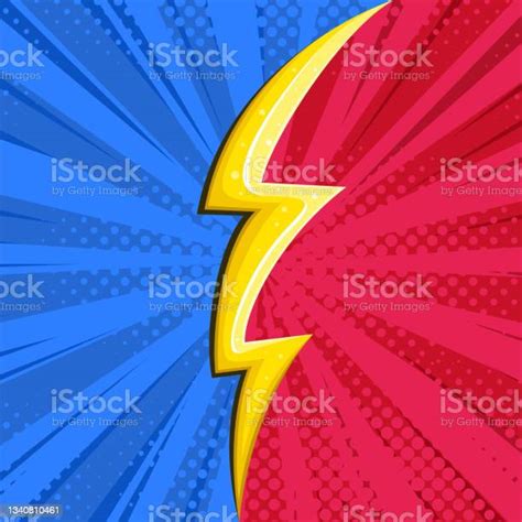 슈퍼 히어로는 번개와 배경반토 노란색 플래시와 사각형 만화 디자인 벡터 일러스트레이션 Final Round에 대한 스톡 벡터