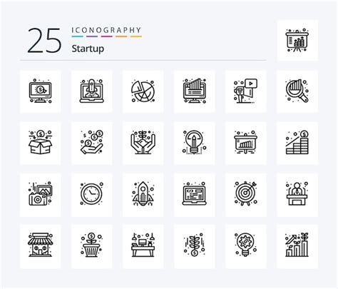 free vector startup 25 line icon pack including advertising monitor chart computer graph