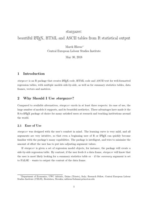 Stargazer Pdf Coefficient Of Determination Regression Analysis