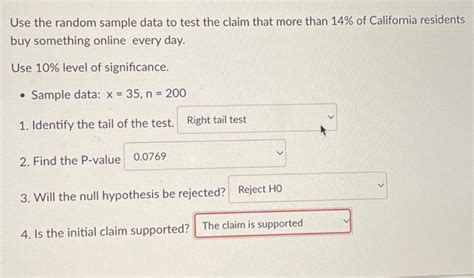 Solved Use The Random Sample Data To Test The Claim That