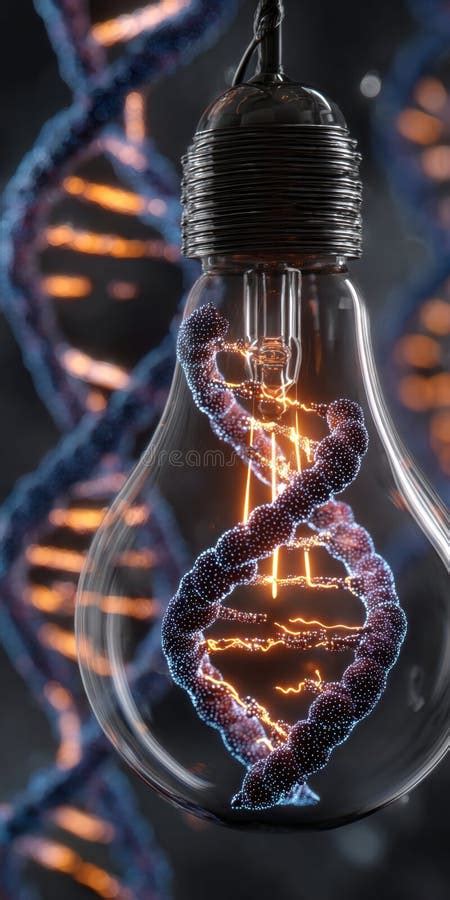 Glowing Light Bulb With Dna Helix Inside Symbolizing Innovation And