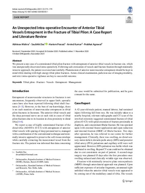 Pdf An Unexpected Intra Operative Encounter Of Anterior Tibial Vessels Entrapment In The