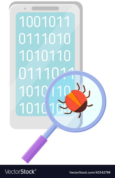 Computer Bug In Magnifier Sign For Mobile Concept Vector Image