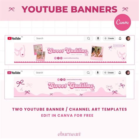 Pastel Pink Youtube Banner Template Canva Branding Kit Digital