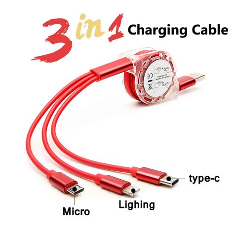 Telescopic Three In One Data Cable Charging Cable Multi Function Mobile Phone Cable Micro Usb