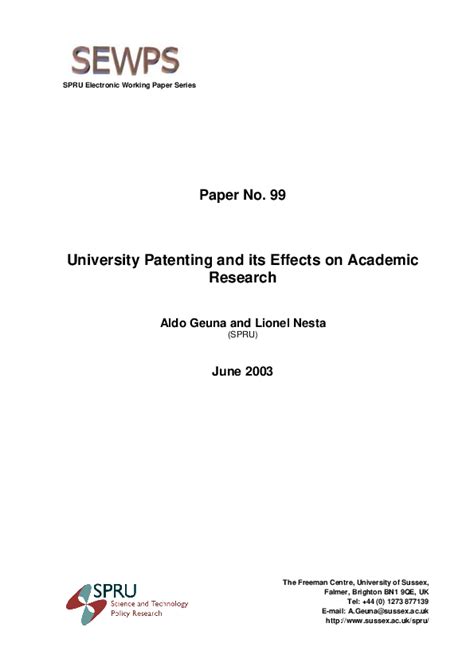 Pdf University Patenting And Its Effects On Academic Research