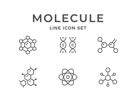 Set Line Icons Of Molecule For Science And Technology