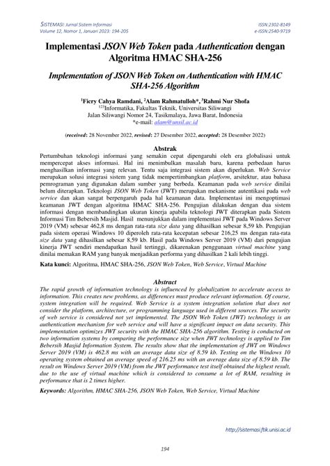 Pdf Implementation Of Json Web Token On Authentication With Hmac Sha