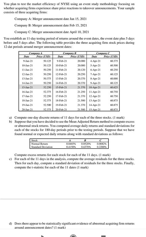You Plan To Test The Market Efficiency Of Nyse Using
