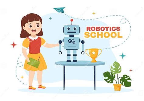 Robotics School Vector Illustration With Youth Robotic Project To