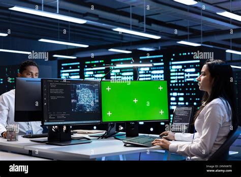 Developer Works On Isolated Screen Device In Data Center With