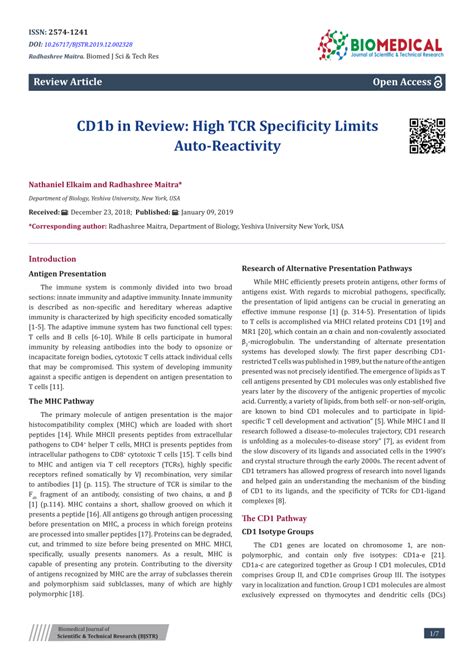 Pdf Cd1b In Review High Tcr Specificity Limits Auto Reactivity