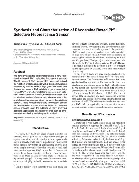Pdf Synthesis And Characterization Of Rhodamine Based Pb 2 Selective Fluorescence Sensor