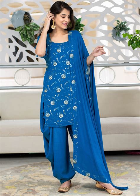 Punjabi Suit In Blue Colour Bulk Prices