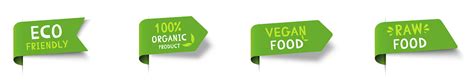 유기농 채식 배너 세트 천연 유기농 채식주의 자 디자인 녹색 잎 스티커 신선한 바이오 농장 라벨 비건 천연 시장 레스토랑 건강 에코 제품 벡터 템플릿 그래픽입니다 우표에