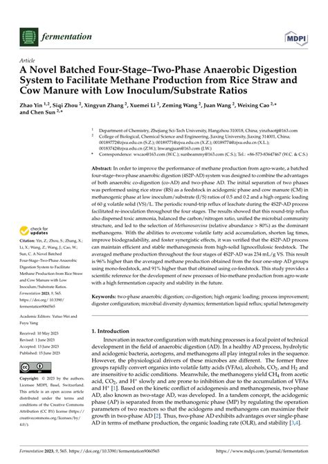 Pdf A Novel Batched Four Stagetwo Phase Anaerobic Digestion System To Facilitate Methane