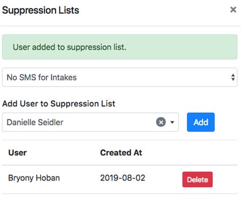 Suppression Lists DashAdmin