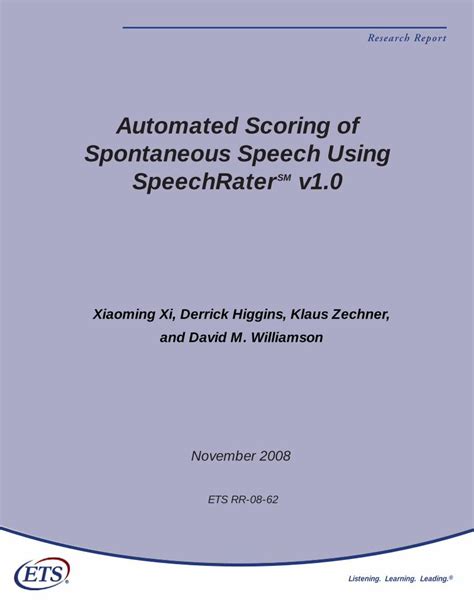 Pdf Automated Scoring Of Spontaneous Speech Using Speechratersm Version 1 Dokumentips