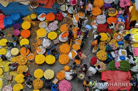힌두교 축제 디왈리 앞두고 붐비는 인도 꽃시장 연합뉴스