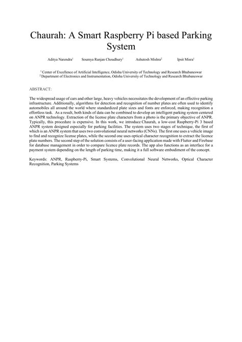 Pdf Chaurah A Smart Raspberry Pi Based Parking System