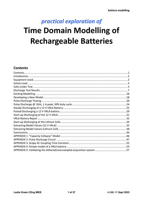 Pdf Practical Exploration Of Time Domain Modelling Of Rechargeable Batteries