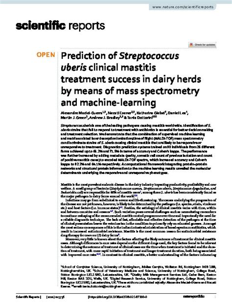 Prediction Of Streptococcus Uberis Clinical Mastitis Treatment Success In Dairy Herds By Means