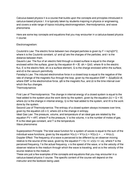 Calculus Based Phys II Calculus Based Physics II Is A Course That Builds Upon The Concepts And