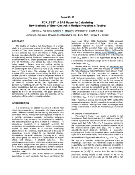 Pdf Fdrtest A Sas Macro For Calculating New Methods Of Error