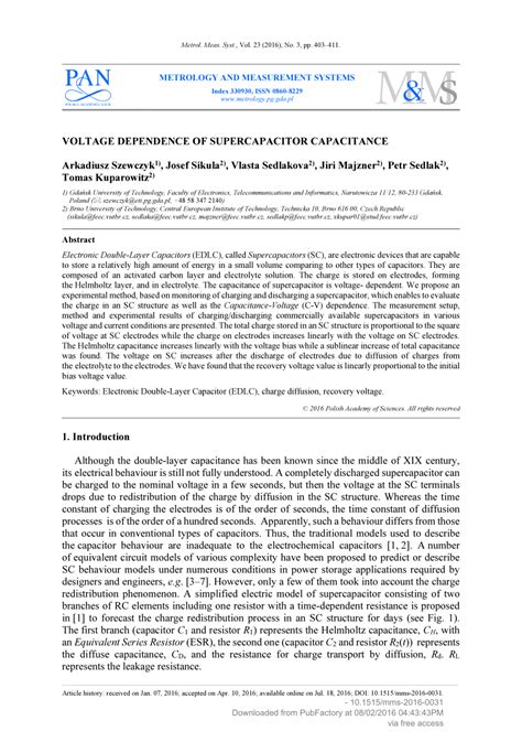 Pdf Voltage Dependence Of Supercapacitor Capacitance