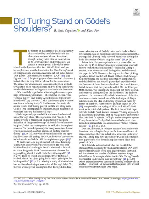 Turing Stand On Godel Shoulders Pdf Mathematical Logic Computability Theory