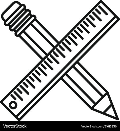 Crossed Pencil Ruler Icon Outline Style Royalty Free Vector
