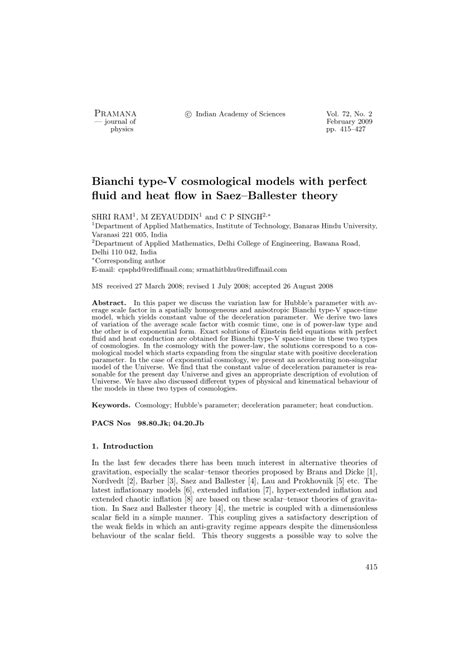 Pdf Bianchi Type V Cosmological Models With Perfect Fluid And Heat