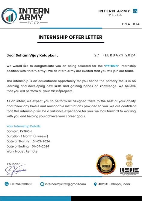 Soham Kolapkar On Linkedin Pythoninternship Internarmy Professionalgrowth