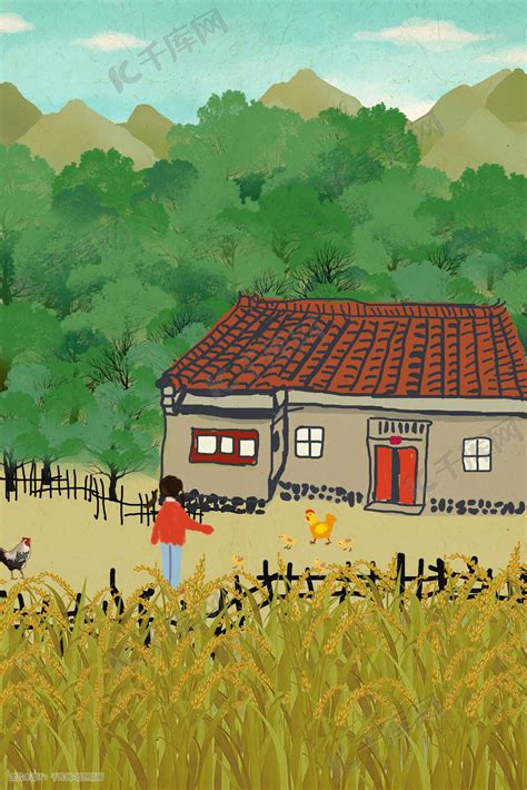 农村生活之山脚人家插画图片 千库网