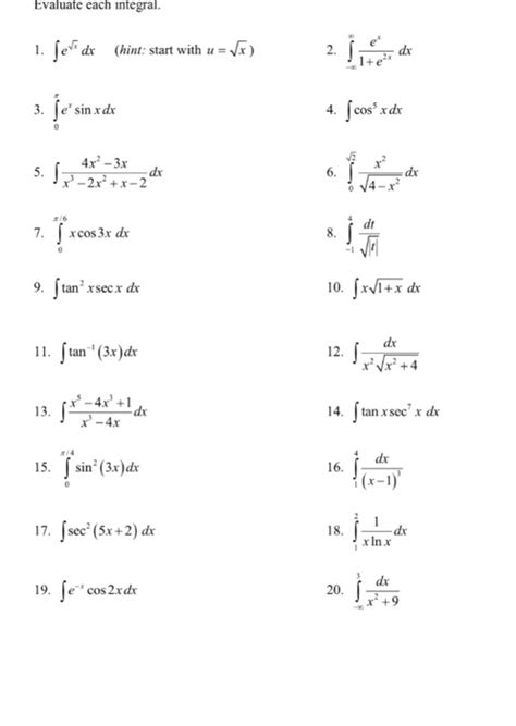 Solved Evaluate Each Integral 1 E X Dx 2