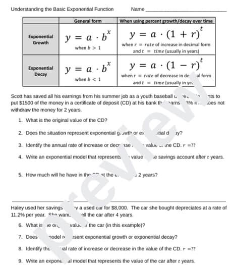 Understanding The Basic Exponential Function By Mrs Cullis Room Tpt