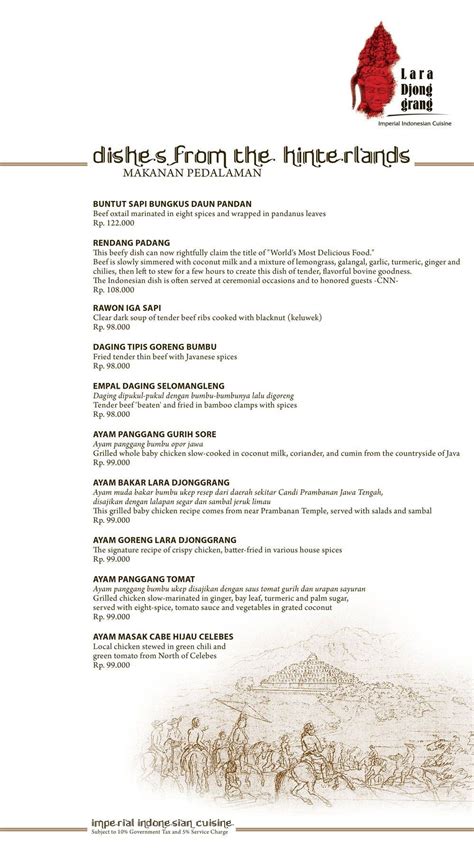 Menu At Lara Djonggrang Restaurant Jakarta