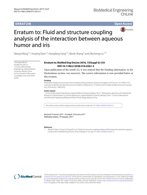 Pdf Erratum To Fluid And Structure Coupling Analysis Of The