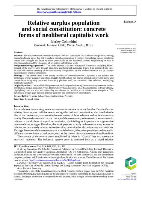 Pdf Relative Surplus Population And Social Constitution Concrete
