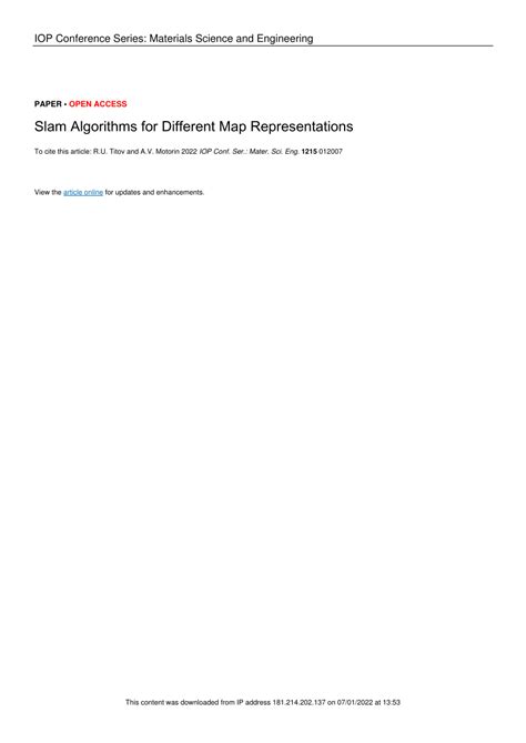 PDF Slam Algorithms For Different Map Representations