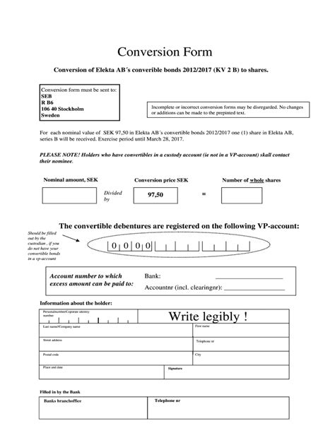 Fillable Online Conversion Of Elekta Abs Convertible Bonds 20122017