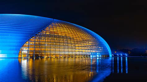 8k震撼延时中国国家大剧院夜晚灯光秀视频特效素材 千库网