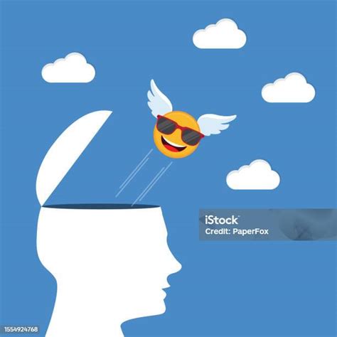 긍정적이고 낙관적인 생각 인간의 머리에서 날개가 날아가는 좋은 분위기 가능성에 대한 스톡 벡터 아트 및 기타 이미지 가능성 개발 개선 Istock