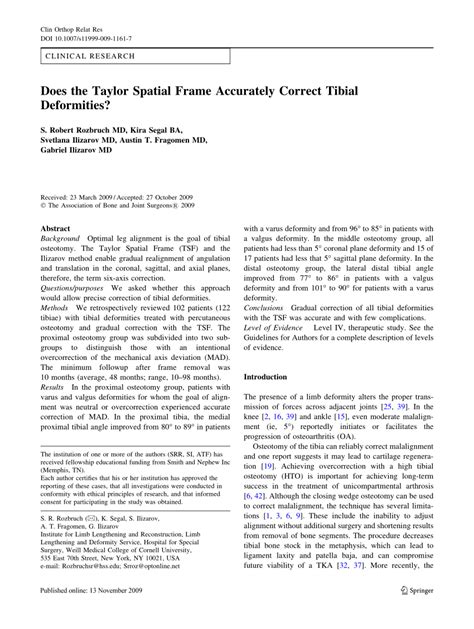 Pdf Does The Taylor Spatial Frame Accurately Correct Tibial Deformities
