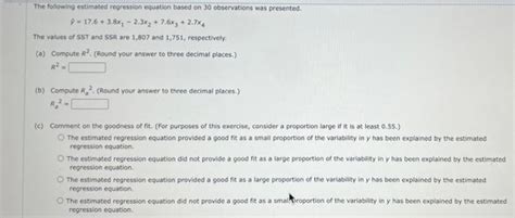 Solved The Following Estimated Regression Equation Based