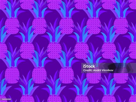 파인애플 매끄러운 패턴 보라색 파인애플 80 년대 스타일 티셔츠를 위한 여름 과일 배경 종이와 직물에 인쇄 벡터 일러스트레이션 1980 1989 년에 대한 스톡 벡터 아트