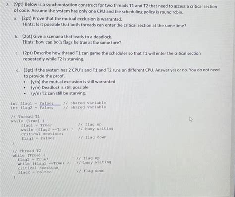 Solved 3 Pt Below Is A Synchronization Construct For Two