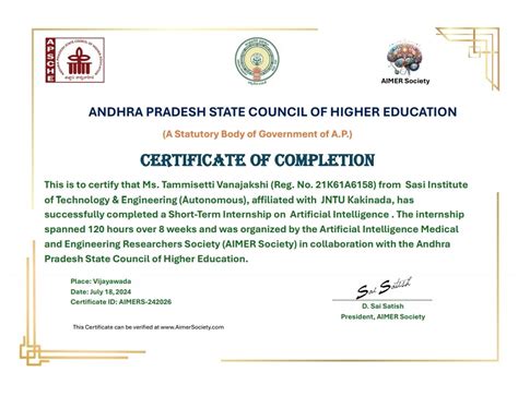 Completed An Ai Internship With Aimers Vanajakshi Tammisetti Posted On The Topic Linkedin