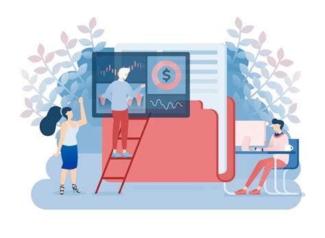 Premium Vector Men Looking For Data On Giant Folder Icon And Worker